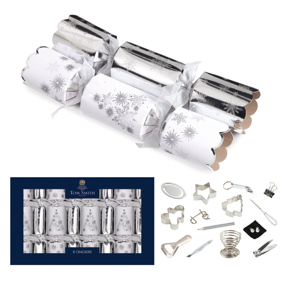 Tom Smith 8 Silver Deluxe Christmas Crackers – Cancer Research UK